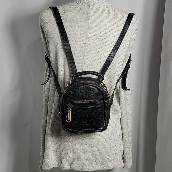 Steve Madden | Bags | Steve Madden Mini Backpack Purse Black Faux Fur ...